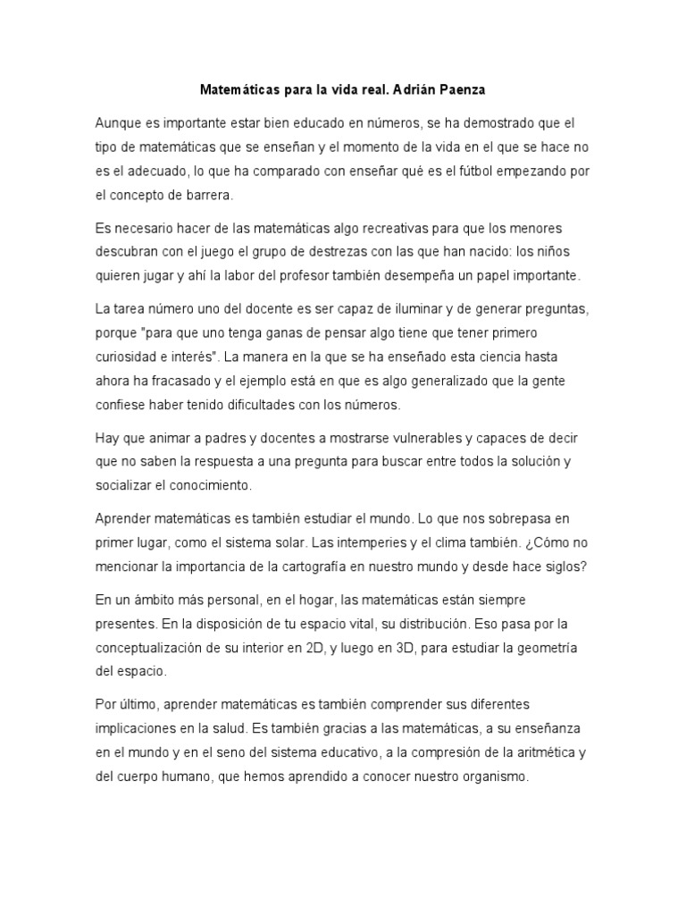Matemáticas en la Vida Real | PDF