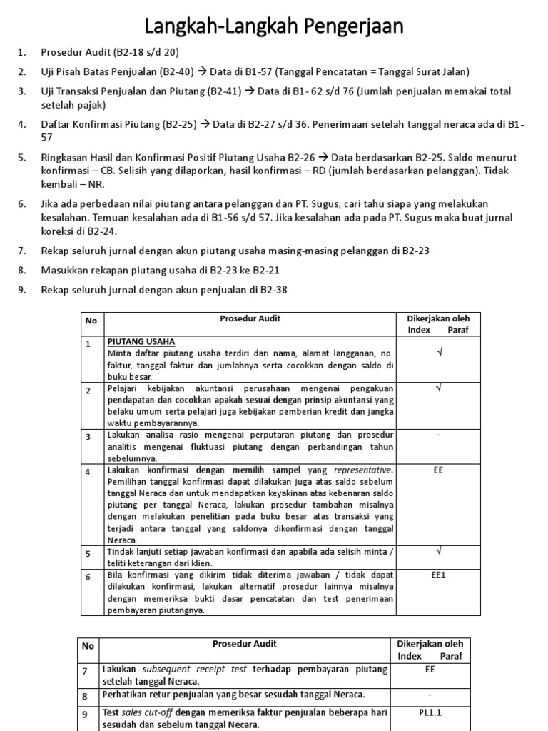 Prosedur Audit Piutang dan Penjualan | PDF