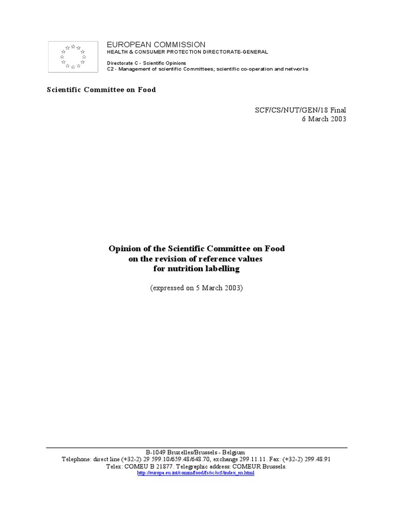 EU Nutrition Labelling Reference Values | PDF | Vitamin | Nutrients