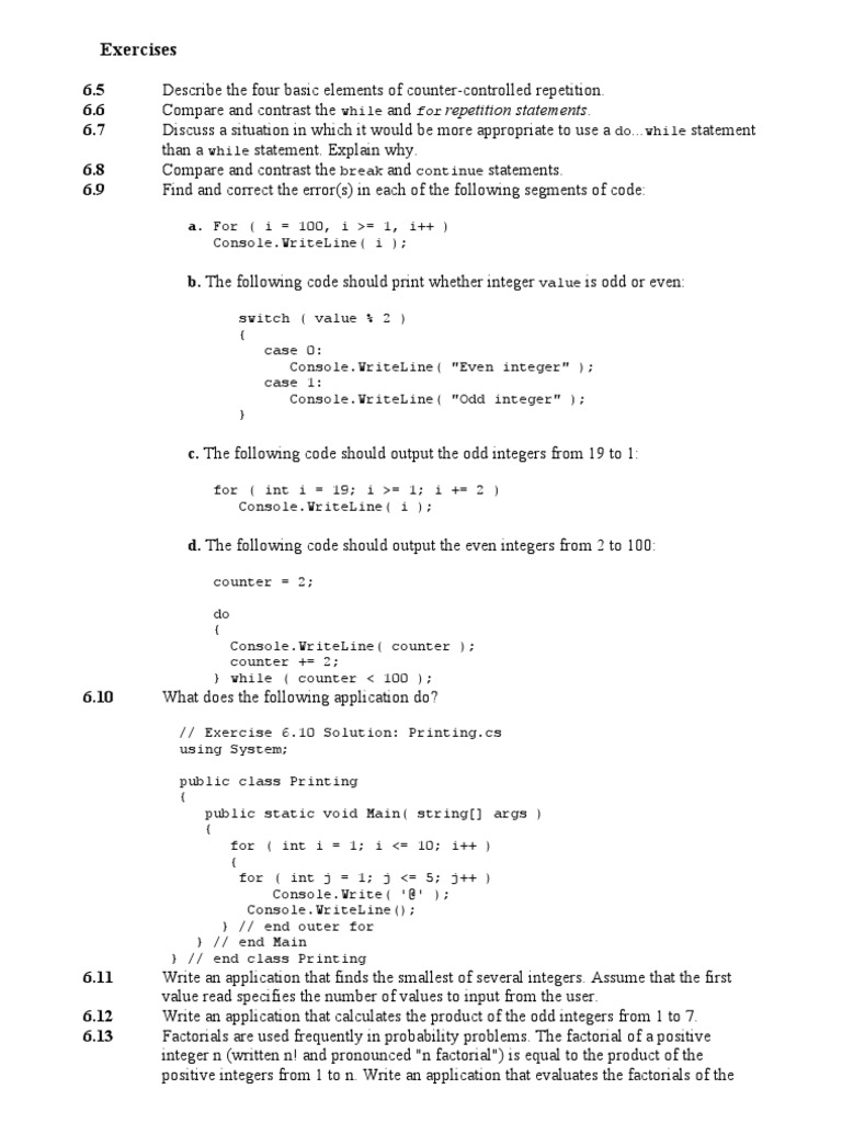 C#exercises | PDF | Control Flow | Areas Of Computer Science