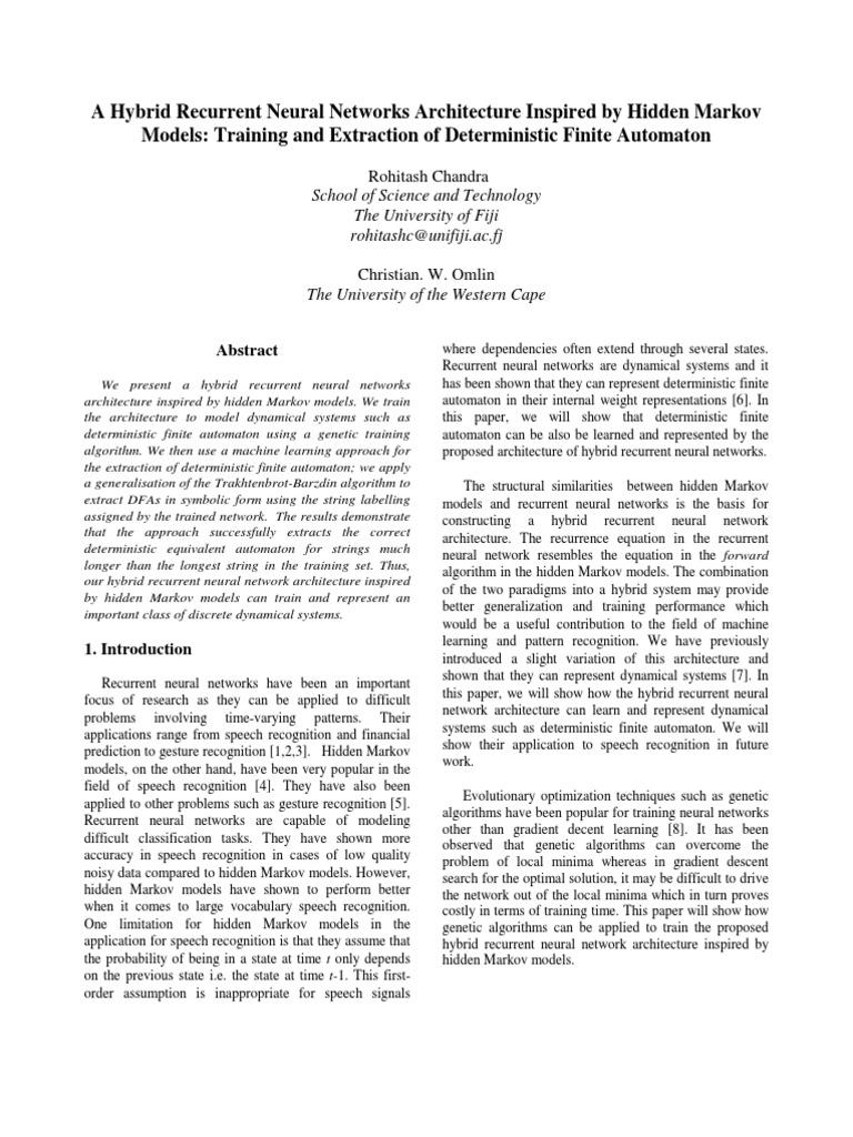 A Hybrid Recurrent Neural Networks Architecture Inspired by Hidden Markov Models: Training and ...