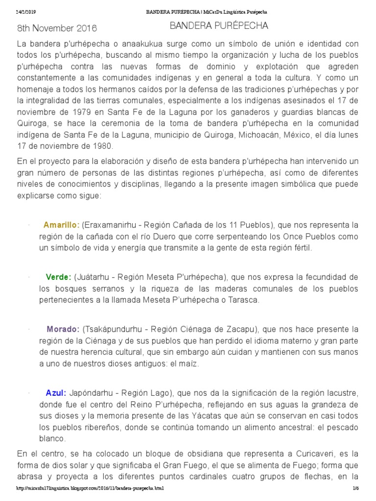 BANDERA PURÉPECHA - MiCarDu Lingüística Purépecha | PDF | Mesoamérica