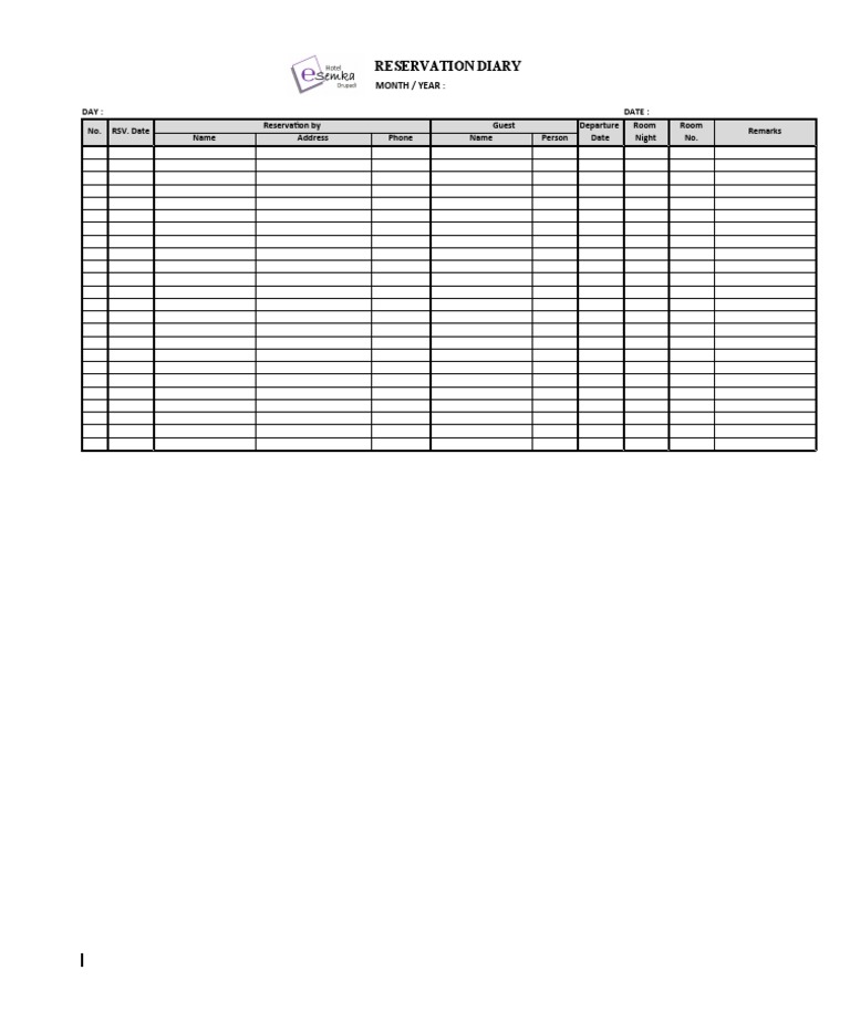 Reservation Diary: Month / Year | PDF