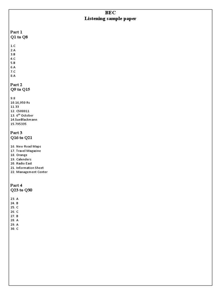 BEC Listening Sample Paper: Q1 To Q8 | PDF