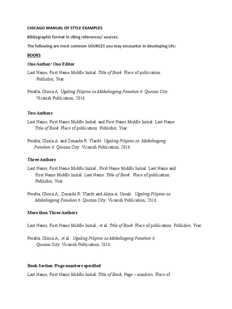 Chicago Manual of Style Examples: Panahon 6. Quezon City: Vicarish ...