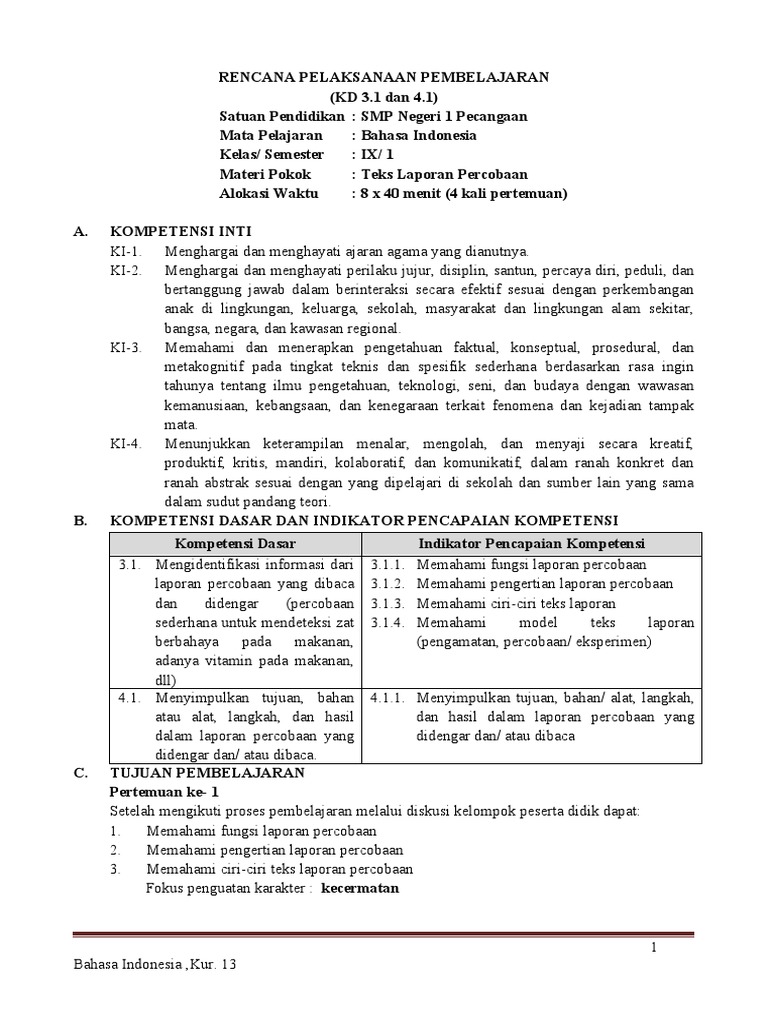 KD 3.1 Dan 4.1 Teks Laporan Percobaan | PDF