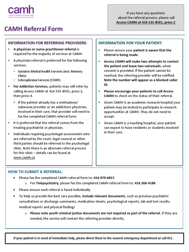 CAMH Referral Form PDF | Download Free PDF | Patient | Transgender