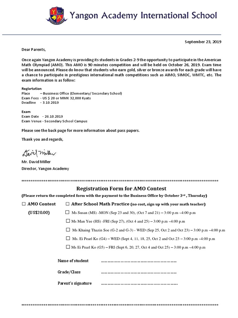 Registration Form For AMO Contest: Regisrtation | PDF | Behavior ...