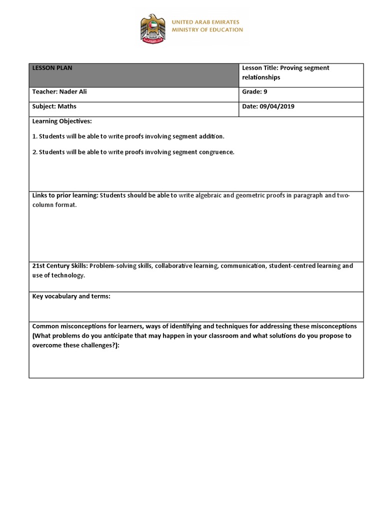 12.3 - Segment Addition Lesson Plan | PDF | Lesson Plan | Learning