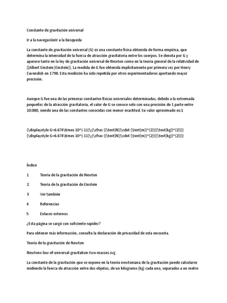 Constante de Gravitacion Universal | PDF | Gravedad | Mecanica clasica
