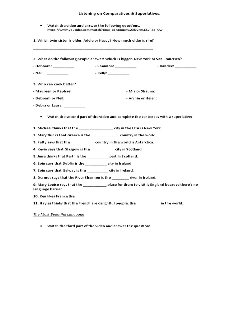 Comparatives and Superlatives Video-Listening | PDF