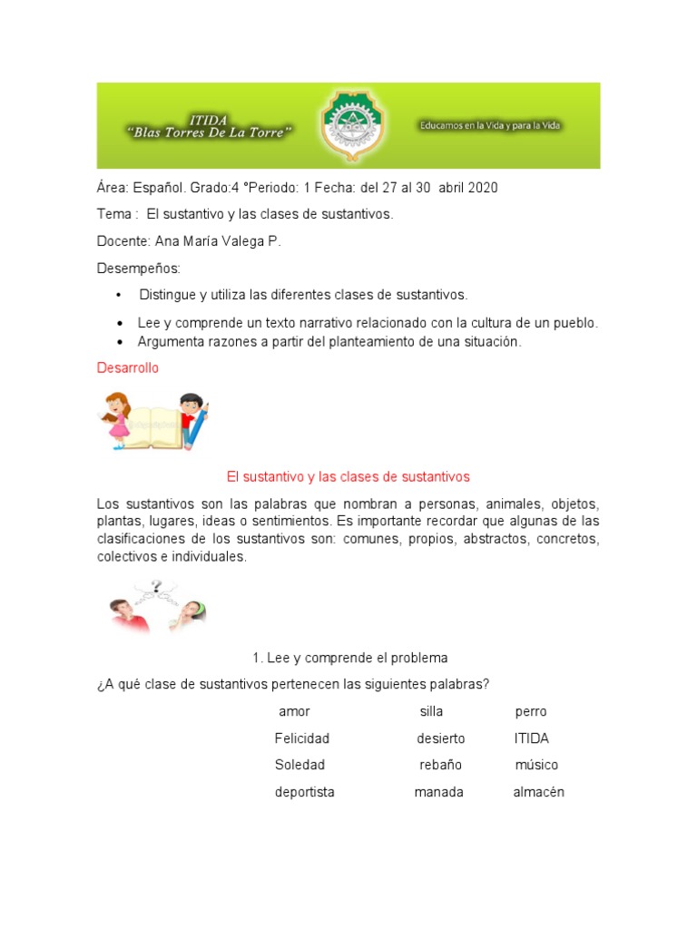 Tema El Sustantivo y Las Clases de Sustantivos. | PDF
