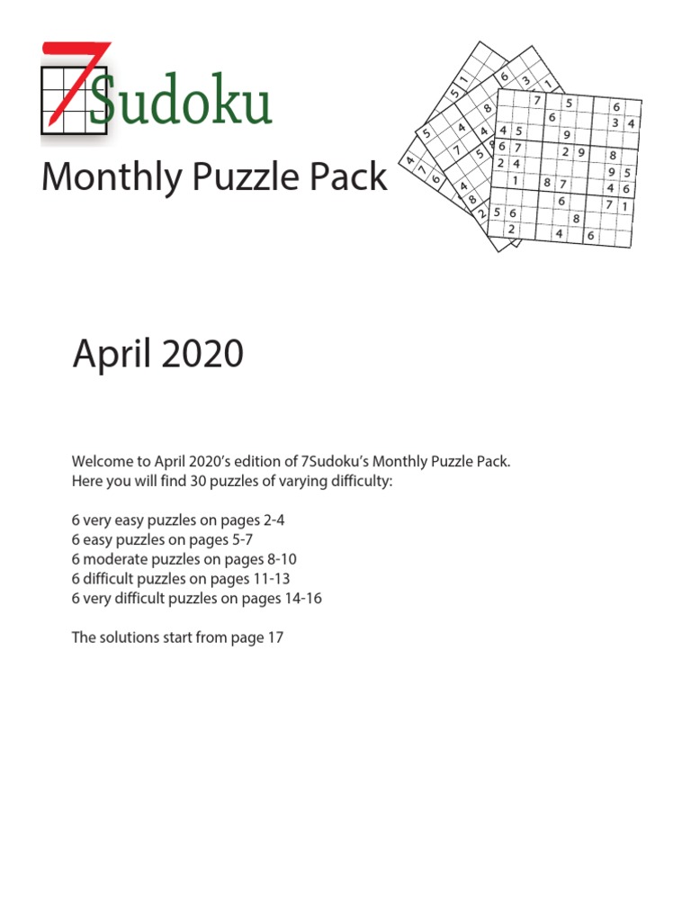 April 2020 Sudoku Puzzle Pack | PDF | Puzzles | Games Of Mental Skill