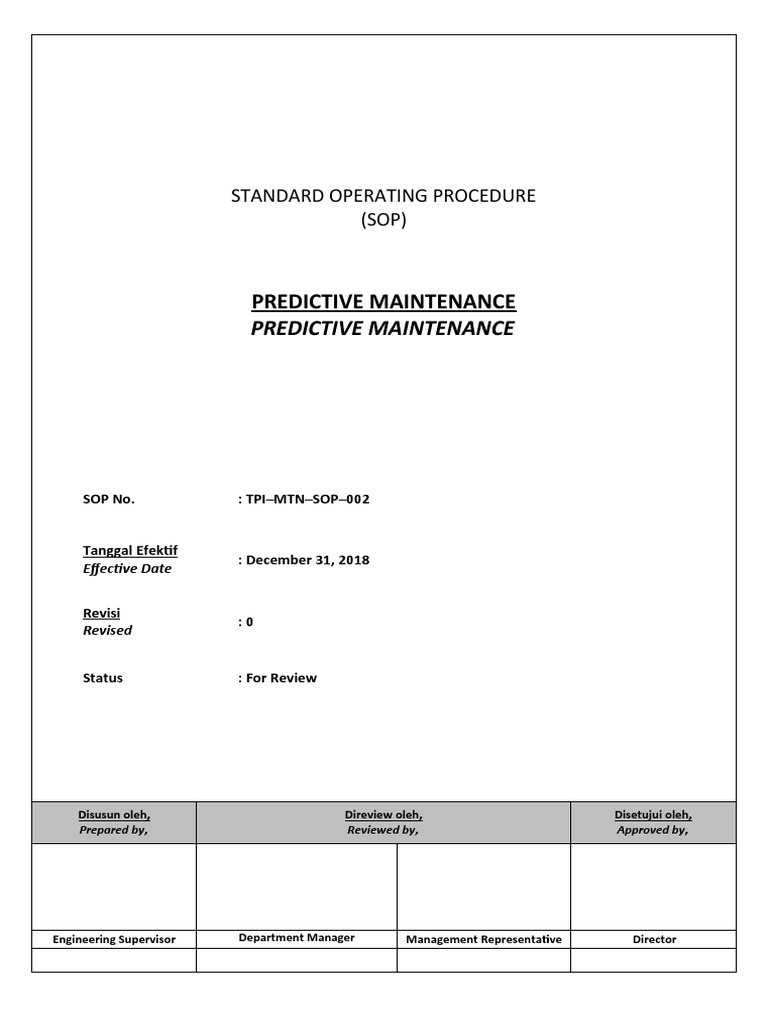 TPI-MTN-SOP-002 Predictive Maintenace PLTU | PDF | Business Process | Safety