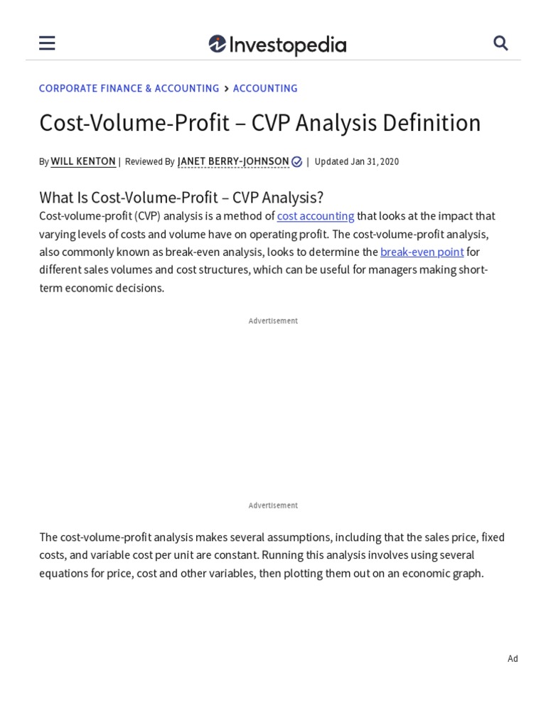 Cost-Volume-Profit - CVP Analysis Definition PDF | PDF | Business ...