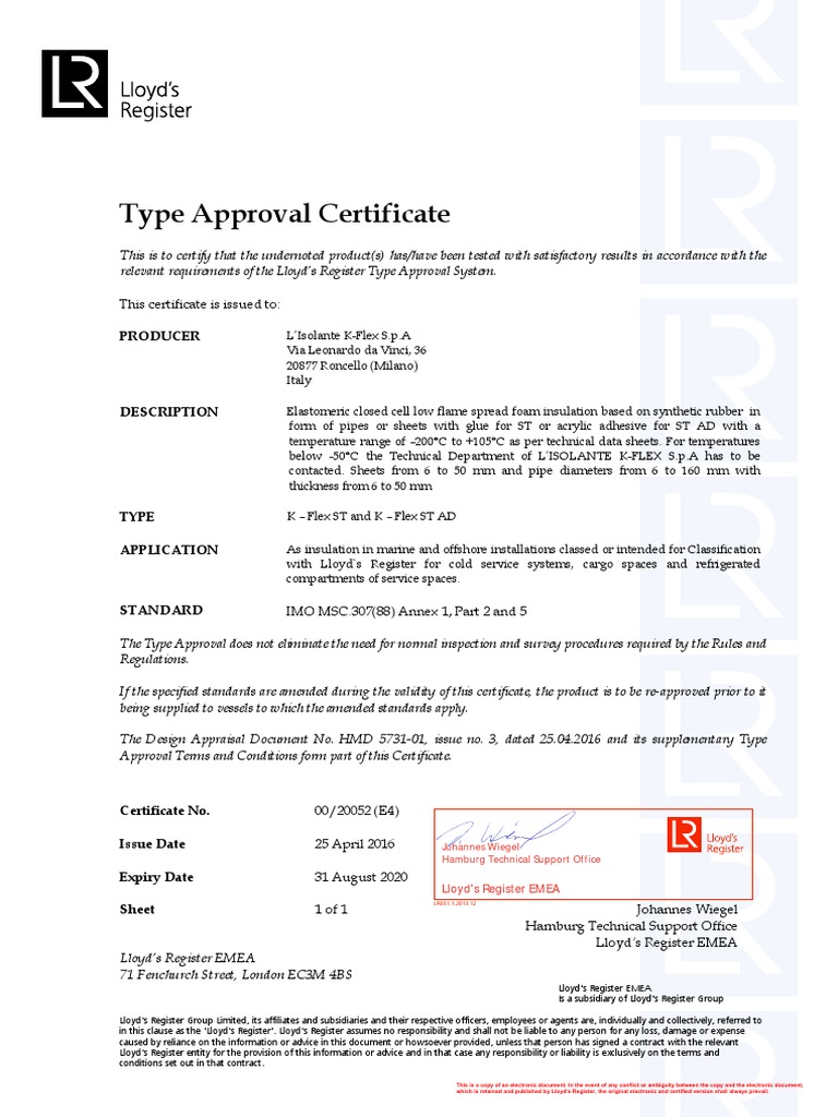 Lloyds Register Type Approval ST PDF | PDF | Thermal Insulation | Business