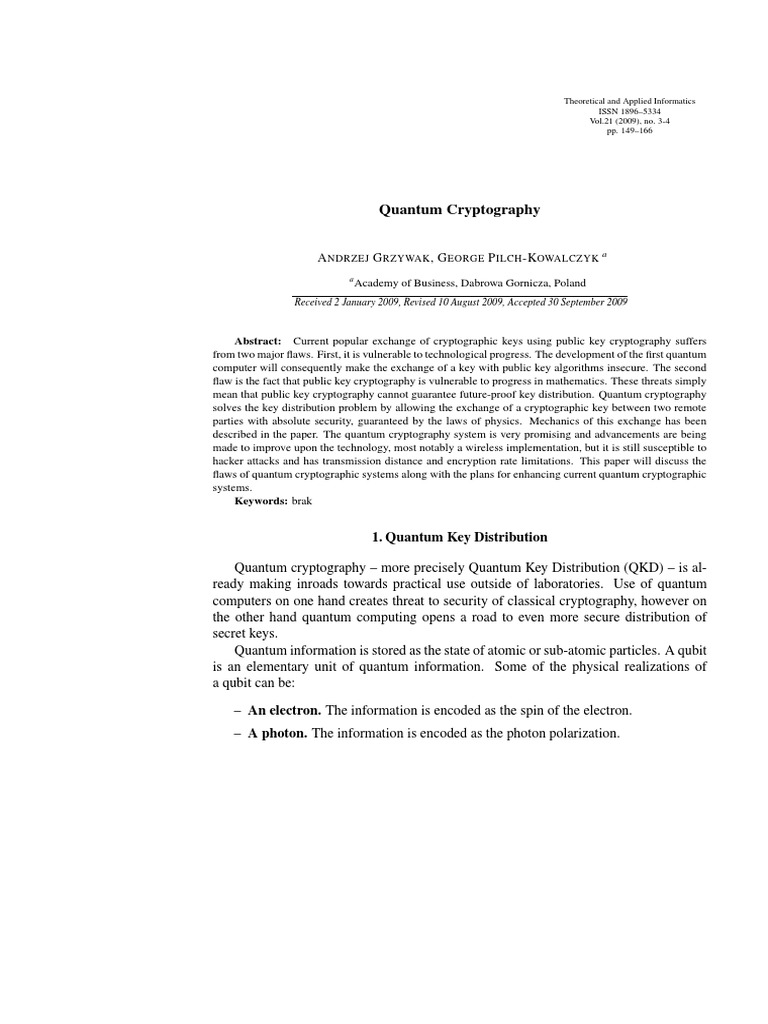 Quantum Cryptography Key Distribution Protocol Pdf Quantum