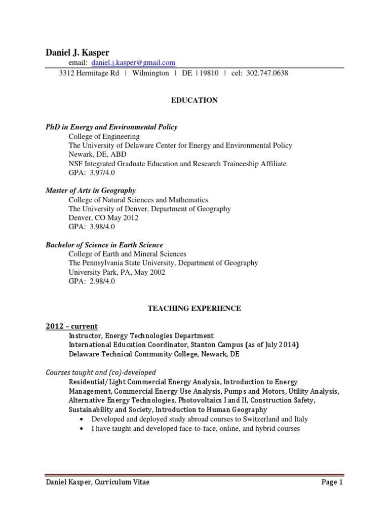 Daniel Kasper CV - DTCC | PDF | Sustainability | University