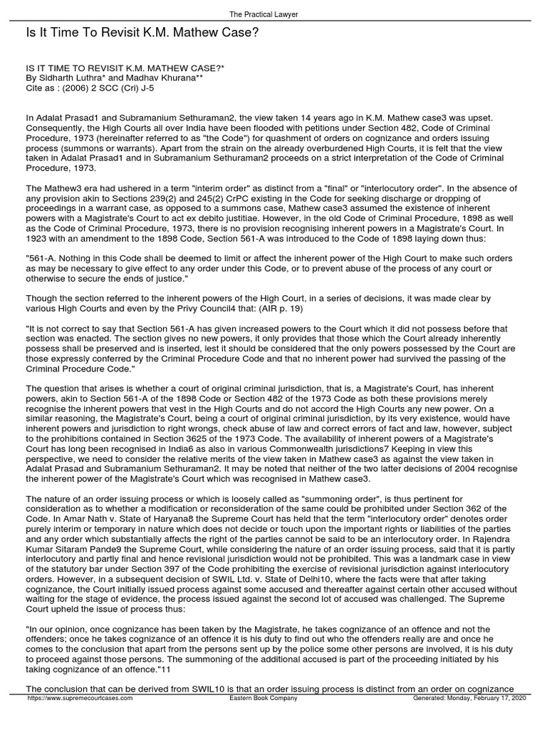 Is It Time To Revisit K.M. Mathew Case?: Eastern Book Company Generated ...