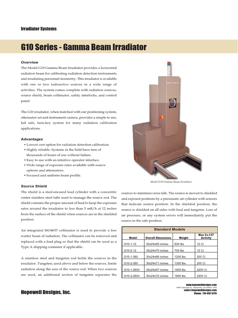 G10 Series - Gamma Beam Irradiator | PDF | Gamma Ray | Dosimetry