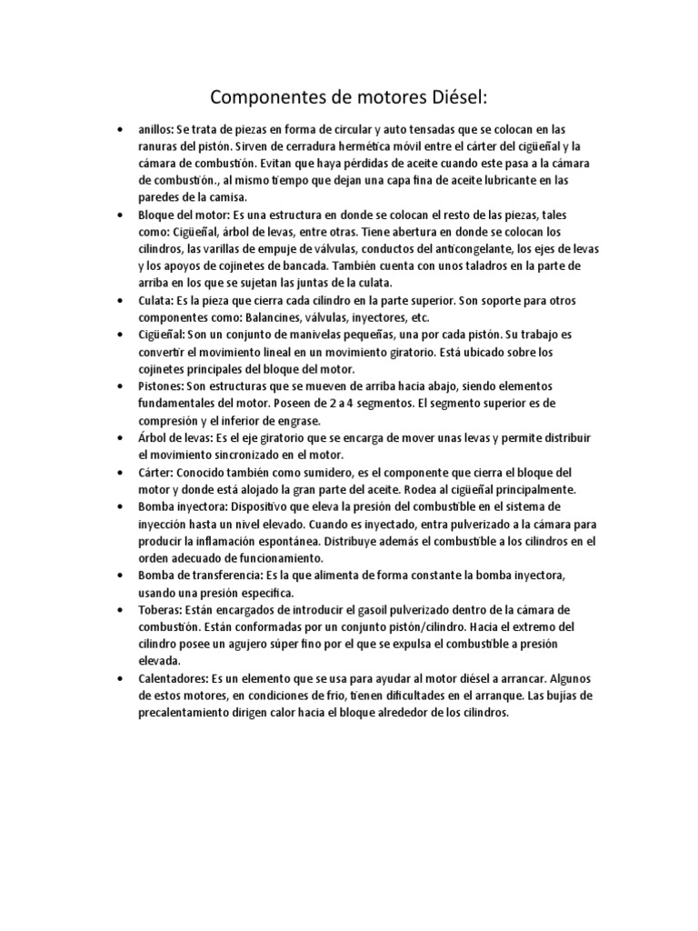 Componentes del Motor Diésel | PDF | Motor de combustión interna ...