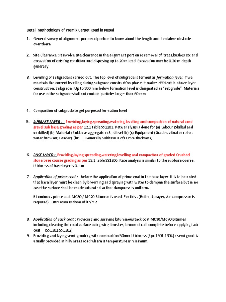 Detail Methodology of Premix Carpet Road in Nepal | PDF | Road | Asphalt