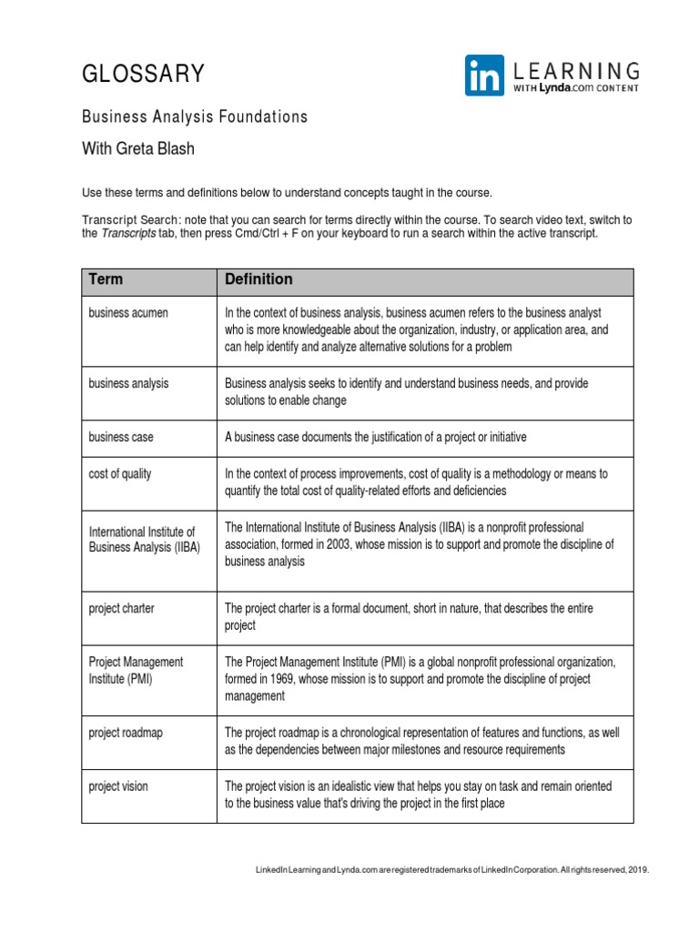 Glossary Business Analysis Foundations | PDF | Business Analysis ...