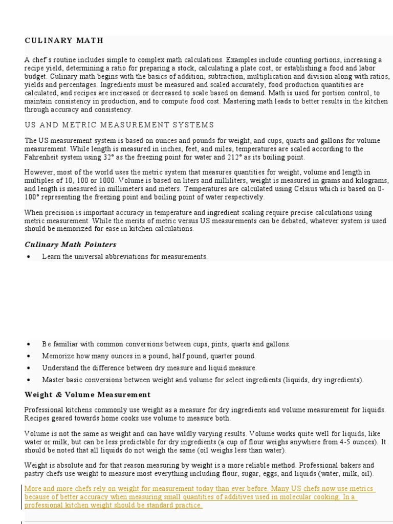 Culinary Math | PDF | Vegetable Oil | Vinegar