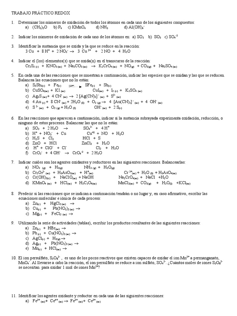 Trabajo Practico Redox | PDF | Redox | Ciencias fisicas
