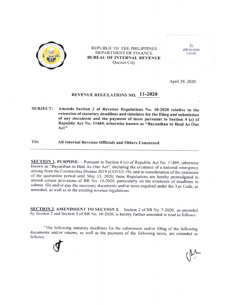 Revenue Regulations No 11-2020 | PDF