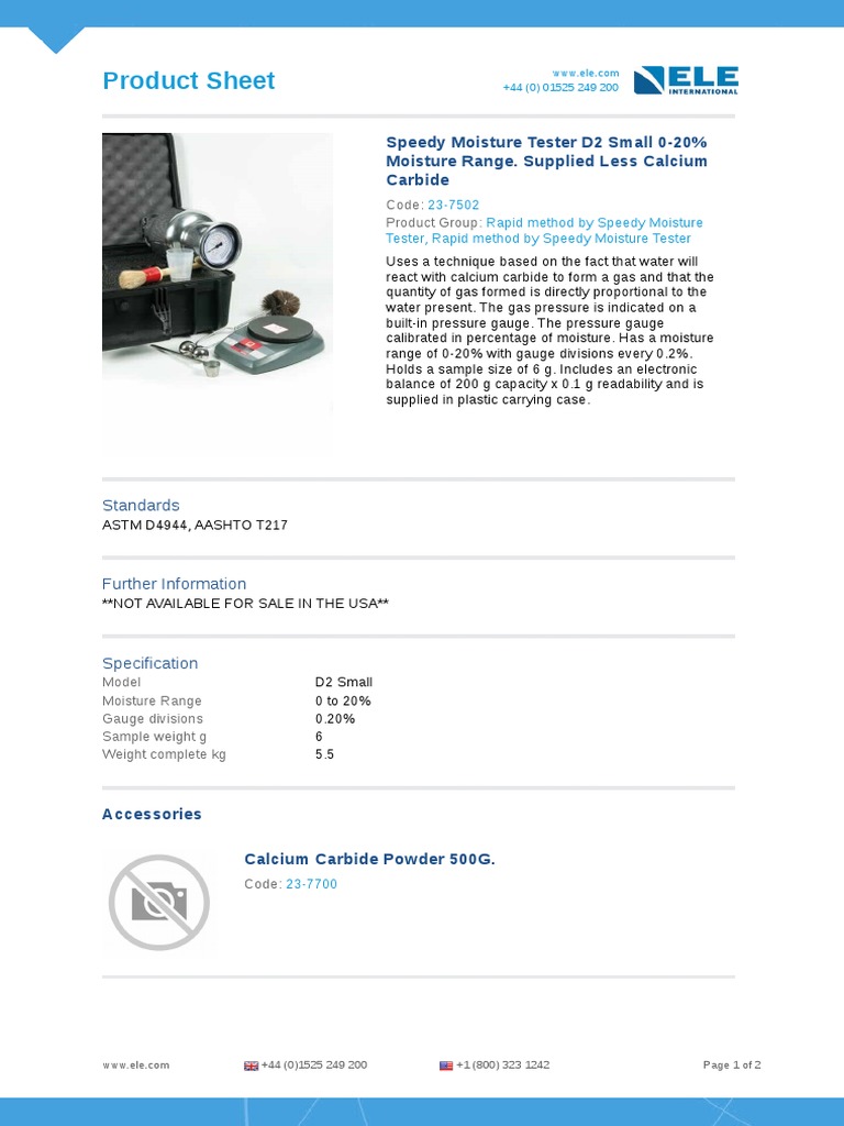 Speedy Moisture Tester D2 Small 0-20% Moisture Range. Supplied Less ...