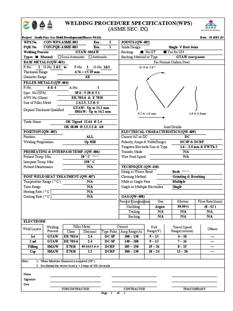 Welding Procedure Specification (WPS) : (Asme Sec. Ix) | PDF | Welding ...