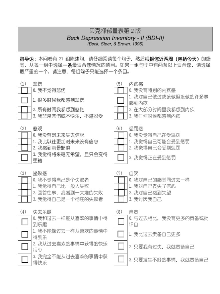 BDI-II Mandarin2 | PDF