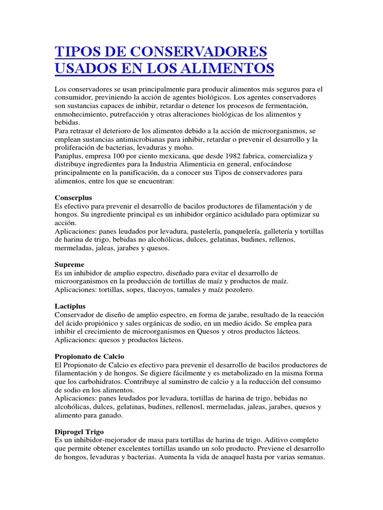 Tipos de Conservadores Usados en Los Alimentos | PDF | Panes | Alimentos