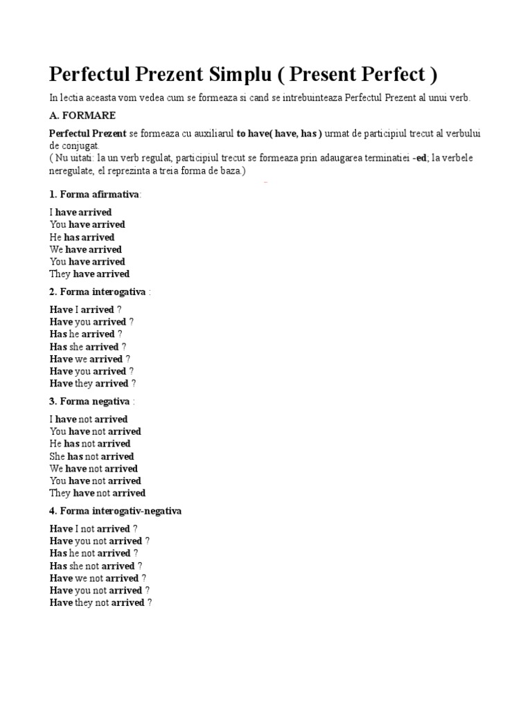 Perfectul Prezent Simplu (Present Perfect) : Object 1 | PDF | Language ...