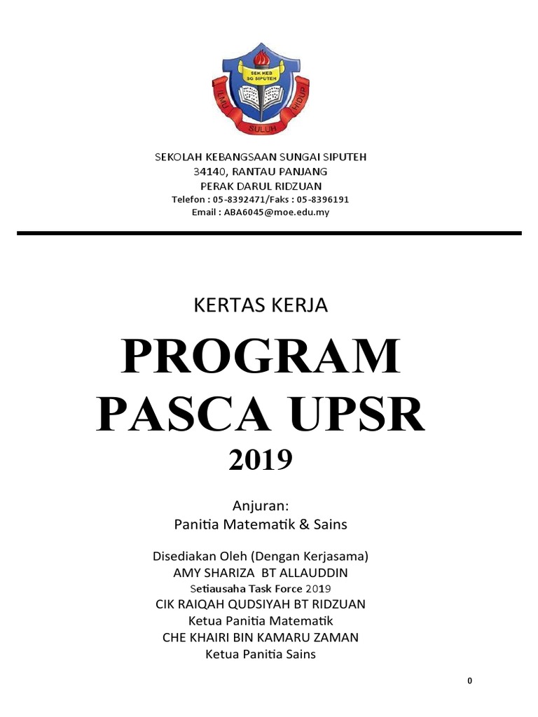 Kertas Kerja Program Panitia Maths Dan Sains UPSR 2019 | PDF