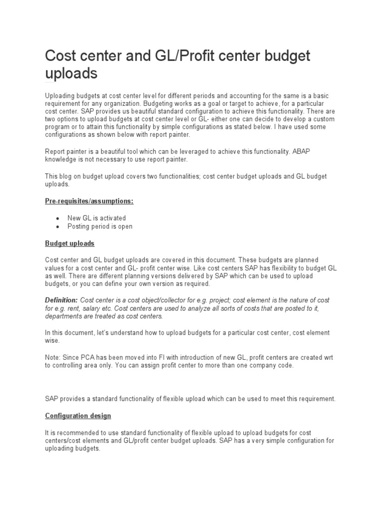 Cost Center and GL - Budget Upload | PDF | Page Layout | Microsoft Excel
