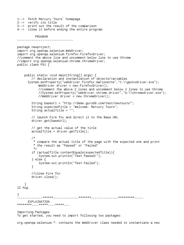 Selenium Sample Program | PDF | Selenium (Software) | Programming Paradigms