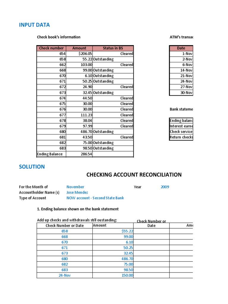 Input Data: Checking Account Reconciliation | PDF | Deposit Account ...