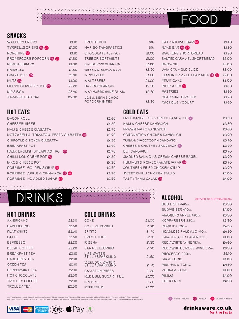 Onboard Shop Menu Avanti West Coast | PDF | Drink | Foods