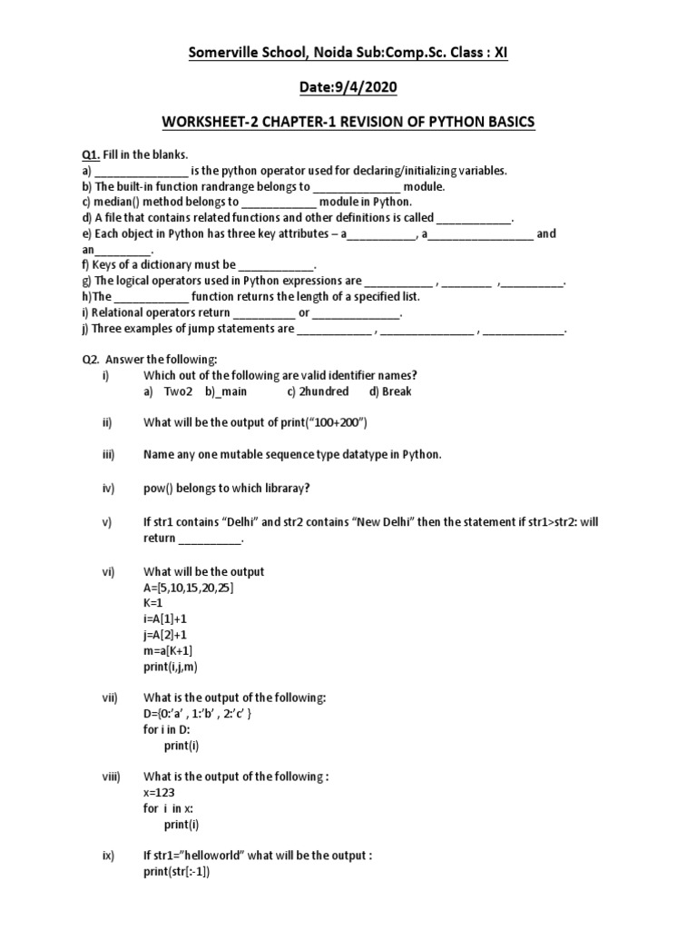 Class XII CompscWORKSHEET2 Maildt 10 April2020 | PDF | Python ...