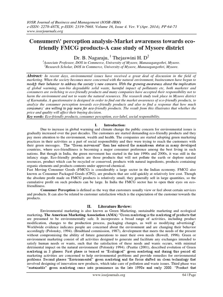 Consumers/' Perception Analysis-Market Awareness Towards Eco-Friendly ...