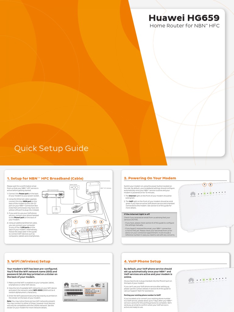 Huawei HG659: Quick Setup Guide | Download Free PDF | Wi Fi | Wireless Lan