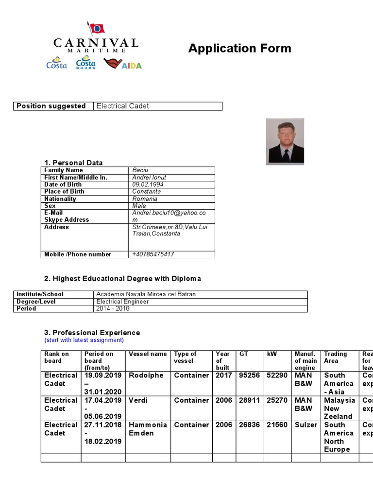 2019nov Carnival Maritime Revised Resume Format - Deck and Engine | PDF ...