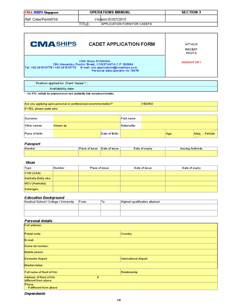 Cadet Application Form Overview | PDF | Business | Computing And ...