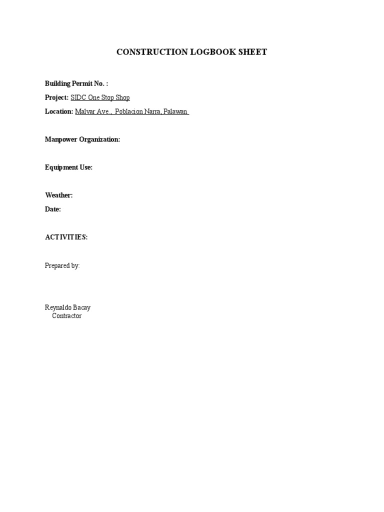 Construction Logbook Sheet | PDF