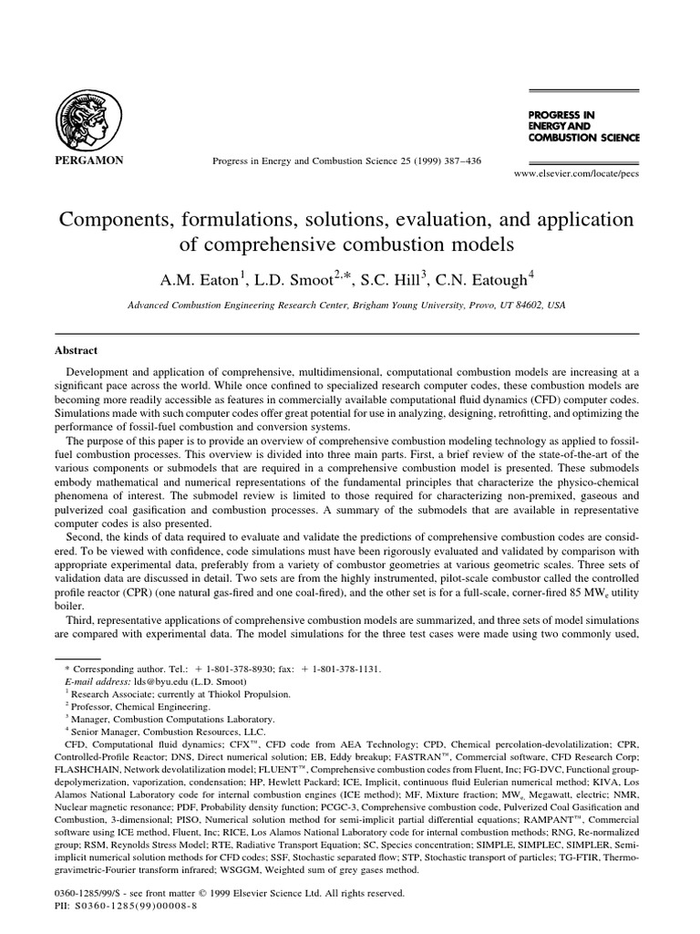 Components, Formulations, Solutions, Evaluation, and Application of Comprehensive Combustion ...