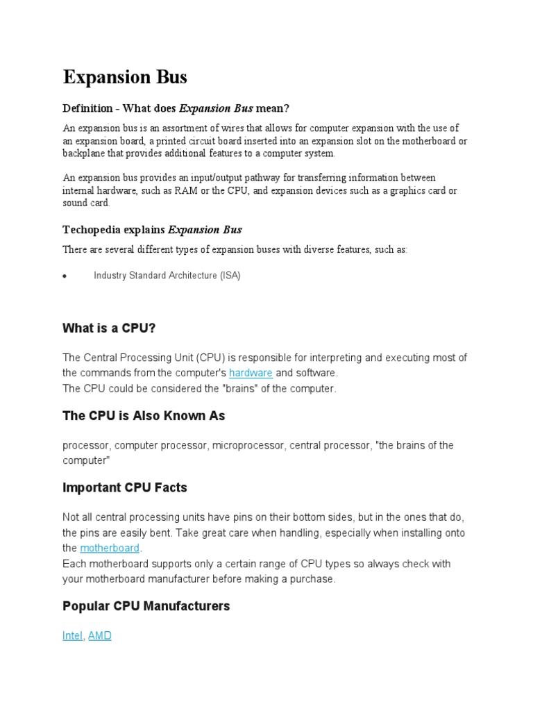 Definition What Does Expansion Bus Mean PDF
