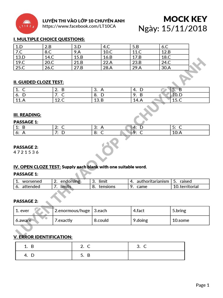 (2018 - 11 - 15) Mock Key | PDF