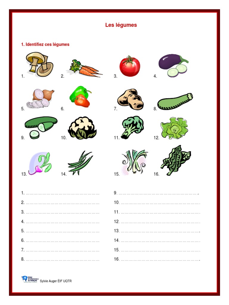 Les Legumes Exercices Et Corrige | PDF | Légumes | Nourritures